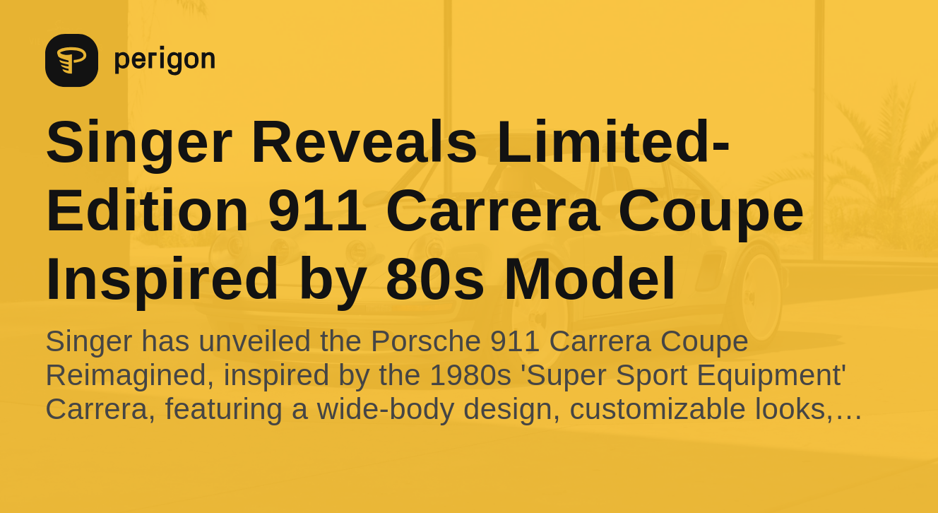 Singer Reveals Limited-Edition 911 Carrera Coupe Inspired by 80s Model ...