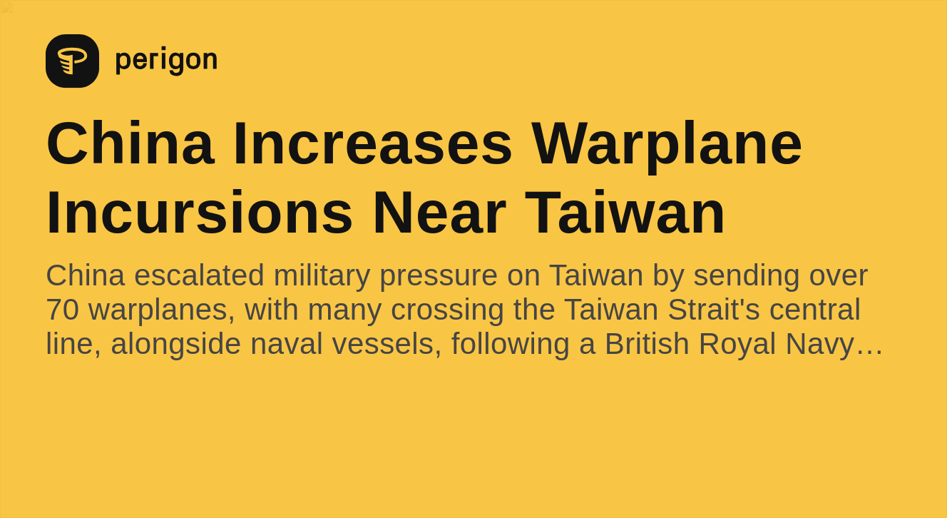 China Increases Warplane Incursions Near Taiwan | Perigon