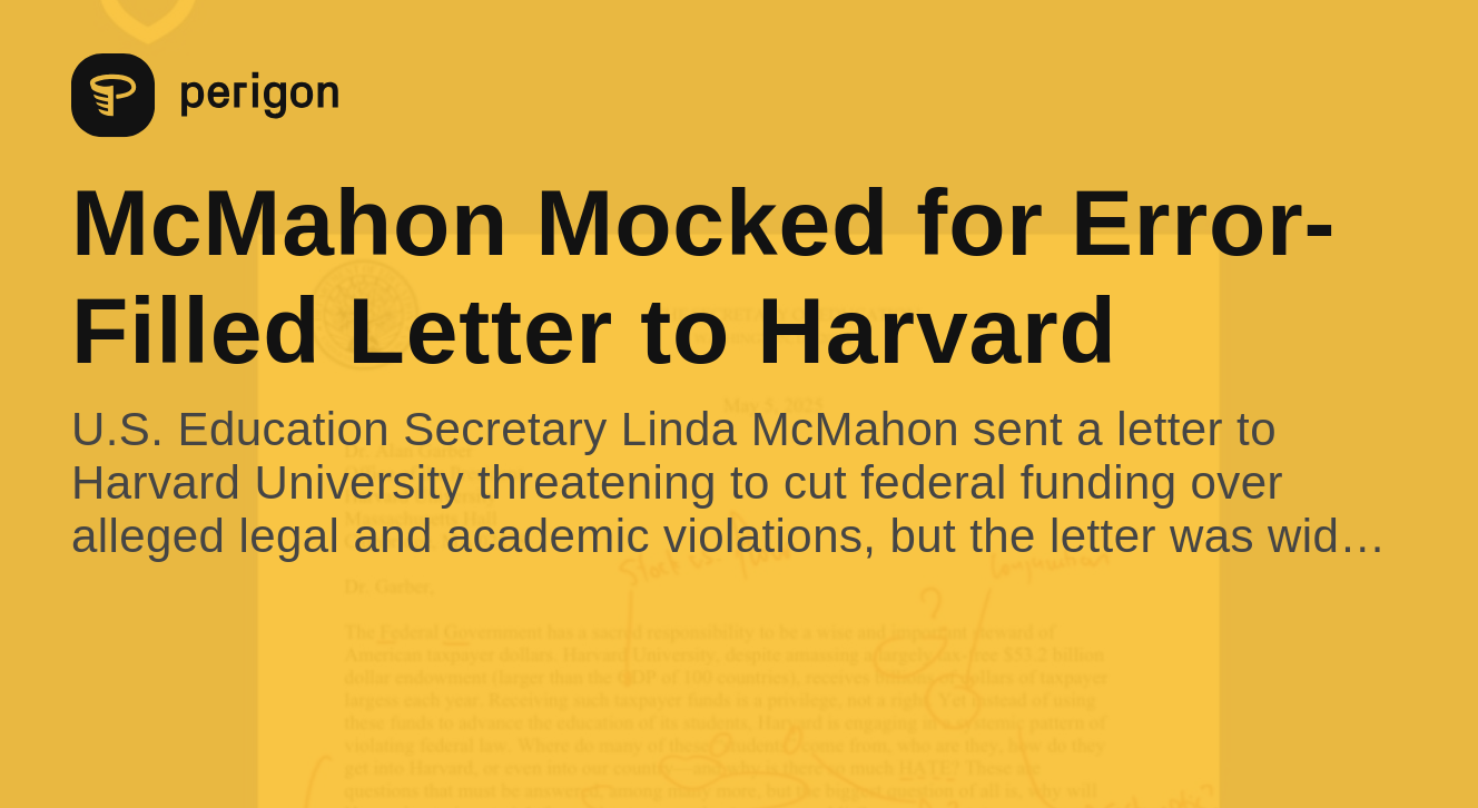McMahon Mocked for Error-Filled Letter to Harvard | Perigon