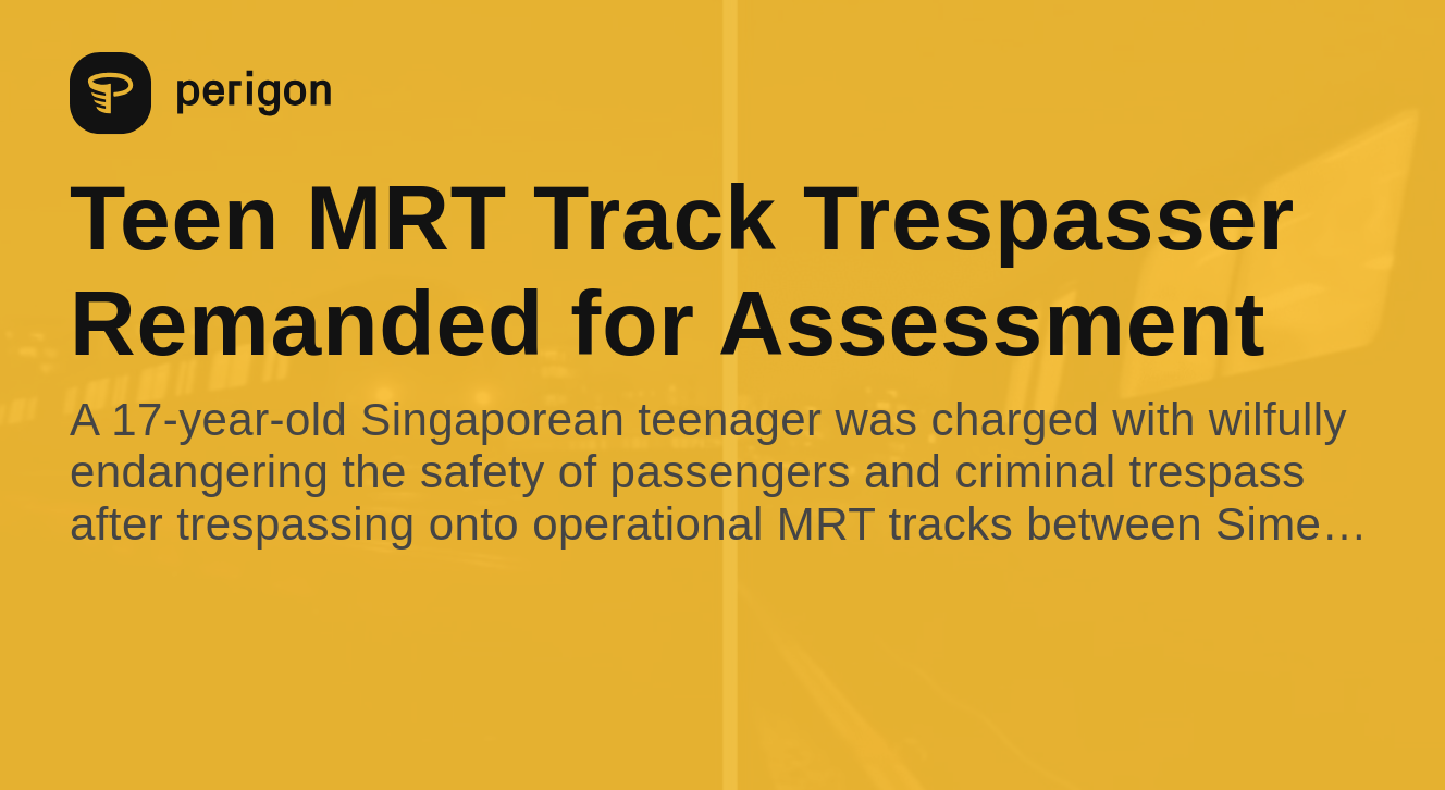 Teen MRT Track Trespasser Remanded for Assessment | Perigon