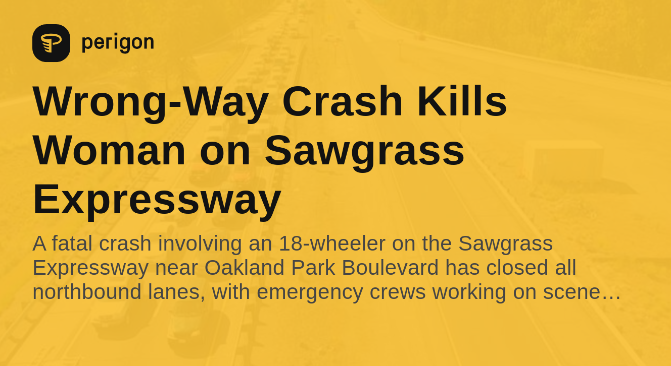 Wrong-Way Crash Kills Woman on Sawgrass Expressway | Perigon