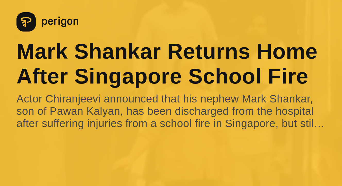 Mark Shankar Returns Home After Singapore School Fire | Perigon
